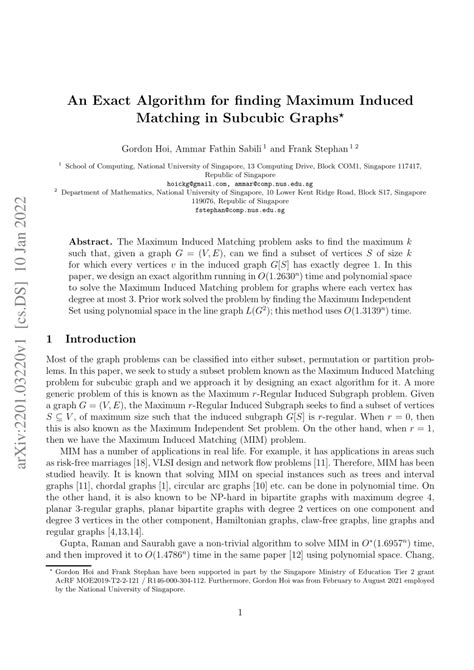 Pdf An Exact Algorithm For Finding Maximum Induced Matching In