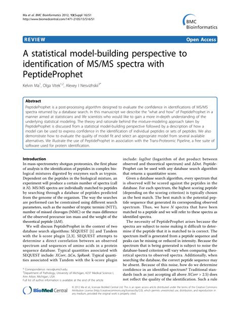 Pdf A Statistical Model Building Perspective To Identification Of Ms Ms Spectra With