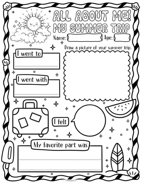 All About Me My Summer Trip Worksheet Summer Reflection Activity Pre K