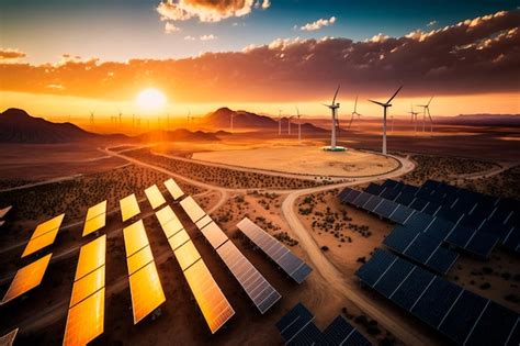 Premium Photo Solar Photovoltaic Panels For New Energy Outdoors At Sunrise With Wind Power