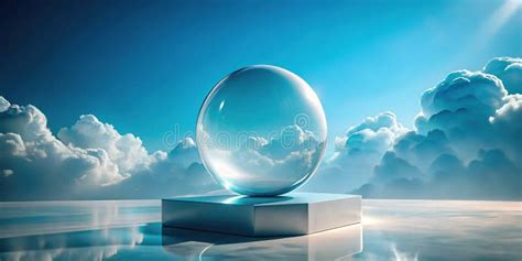 Elegant Glass Sphere Resting On A Blue Cloud Platform A Minimalist 3d Render For Modern Design