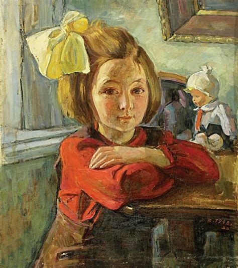Неизвестный художник — Девочка с бантом 1948 г With A Doll Иллюстрации арт Создание