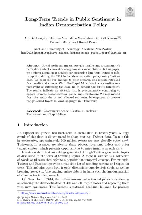 Pdf Long Term Trends In Public Sentiment In Indian Demonetisation Policy First International