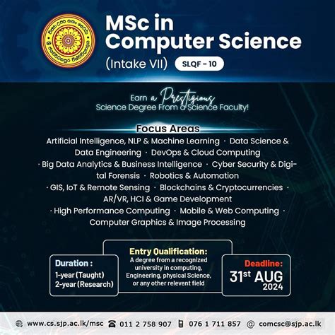 Msc In Computer Science Intake Vii 2024 Usj University Of Sri Jayewardenepura Sri Lanka