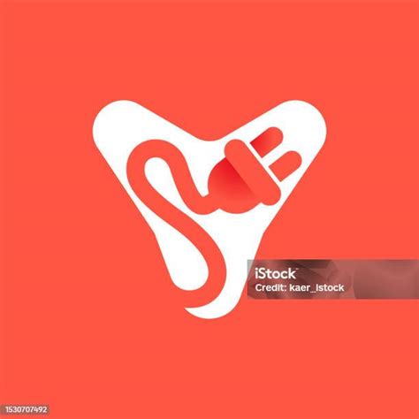 전기 플러그 로고가 있는 문자 Y 네거티브 스페이스 기술 아이콘입니다 전력 에너지 브랜드 개념입니다 송전선에 대한 스톡 벡터