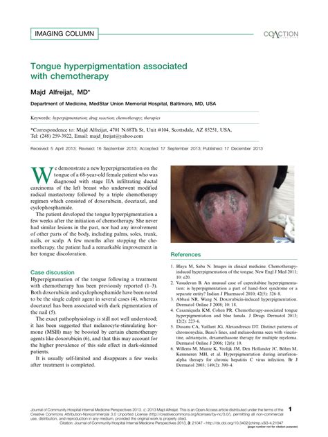 Pdf Tongue Hyperpigmentation Associated With Chemotherapy