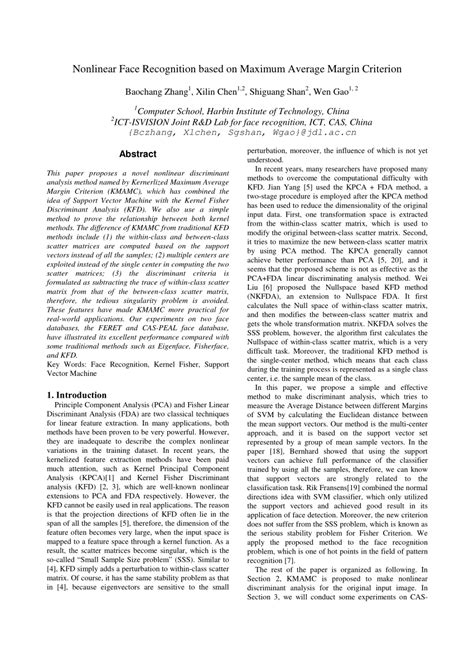 Pdf Nonlinear Face Recognition Based On Maximum Average Margin Criterion