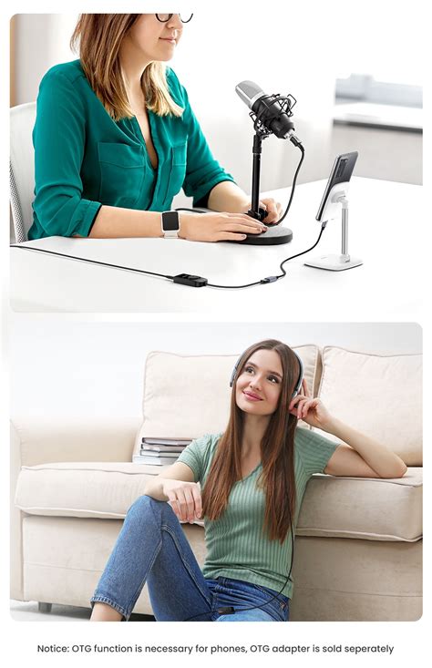 UGREEN Sound Card USB Audio Interface External 3 5mm Microphone Audio