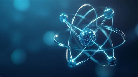 A 3d Rendering Of An Atom With A Bright Blue Nucleus And Orbiting Electrons Premium Ai