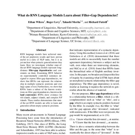 What Do Rnn Language Models Learn About Fillergap Dependencies Acl Anthology