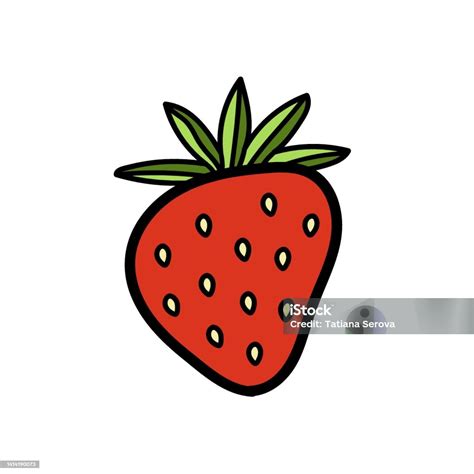 딸기 낙서 벡터 일러스트 레이 션은 흰색에 격리되어 있습니다 귀여운 달콤하고 맛있는 개요 만화 스타일 딸기 베리 디자인 요소 신선하고 건강한 유기농 식품 여름철 비타민
