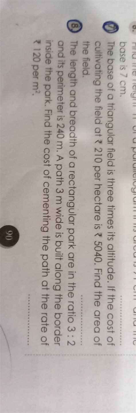 Base Is Cm The Base Of A Triangular Field Is Three Times Its Altitude