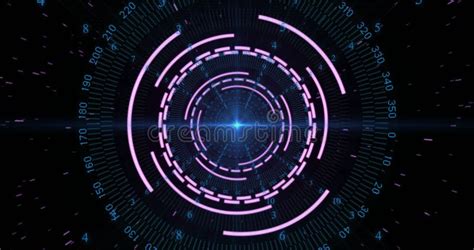 Image Of Pink Circular Scanner Blue Light And Processing Data On Black Background Stock Image