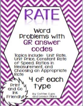 Rate Word Problems With QR Codes Ink Friendly By Coffee Cups And Lesson Plans