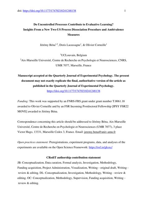 Pdf Do Uncontrolled Processes Contribute To Evaluative Learning Insights From A New Two Us