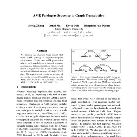 Amr Parsing As Sequence To Graph Transduction Acl Anthology