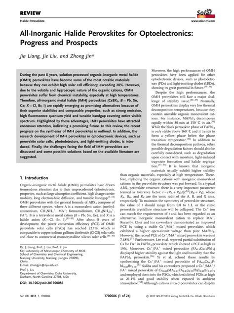 Liang Et Al 2017 Solar Rrl Pdf Thin Film Nanowire