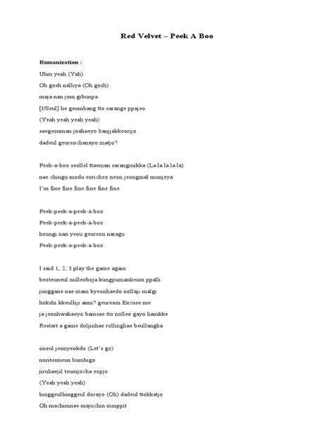 Red Velvet Peek A Boo Pdf