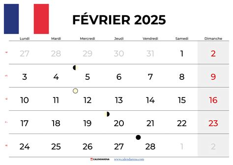 Calendrier Février 2025 France à Imprimer Gratuit