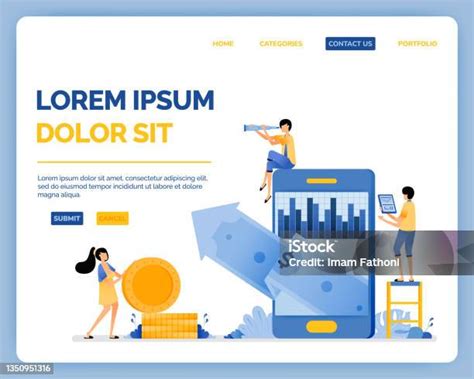 포트폴리오에 대한 투자 가치 의 증가를 분석하고 주식 시장의 이익을 개선하는 설계 벡터 일러스트는 방문 페이지 웹 웹 사이트