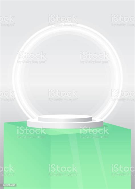 추상 청록색과 흰색 모형 제품 디스플레이 실린더 받침대 연단 프레젠테이션을 위한 무대 쇼케이스 최소한의 기하학적 형태 빈 장면 0명에 대한 스톡 벡터 아트 및 기타 이미지