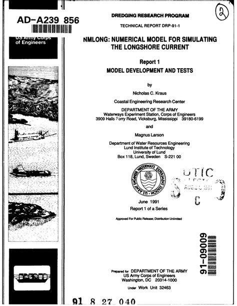 Pdf Dredging Research Program Nmlong Numerical Model For Simulating The Longshore Current