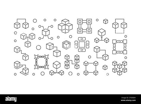 Vector Blockchain Crypto Concept Horizontal Illustration In Thin Line