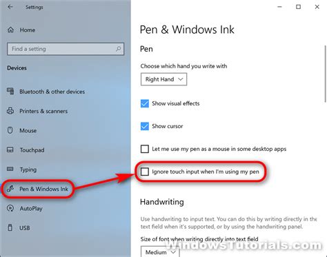 Turn On Off Ignore Touch Input When Using Pen In Windows 10