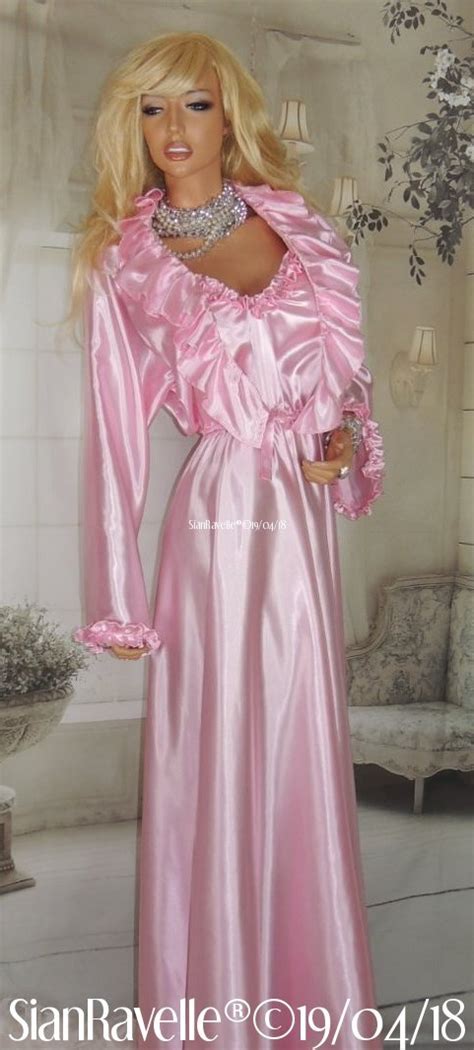 Sian Ravelle Luxury Pink Satin Long Gown Sissy Peignoir Cd Glam Sexy Night Dress Ebay