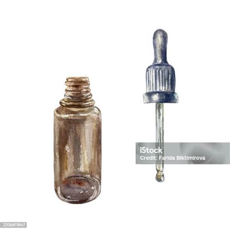 화장품 오일용 피펫이 있는 유리병 수채화 삽화가 고립되었습니다 Spa 컬렉션 카드 라벨 포스터 및 Spa 살롱 가격표 디자인 건강관리와 의술에 대한 스톡 벡터 아트 및 기타