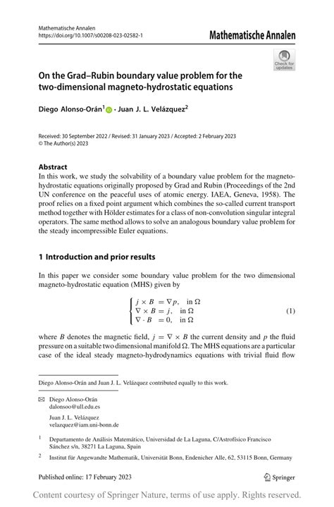Pdf On The Grad Rubin Boundary Value Problem For The Two Dimensional Magneto Hydrostatic Equations