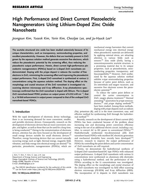 High Performance And Direct Current Piezoelectric Nanogenerators Using