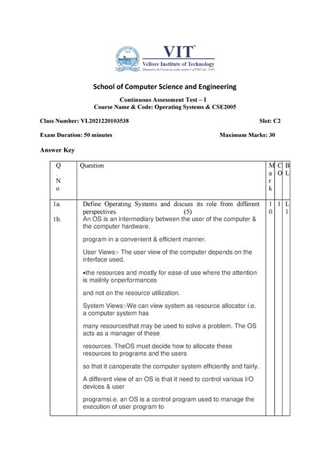 Fallsem 2021 22 Cse2005 Eth Vl202122010 3538 Cat 1 Qp Key Cat1 Os C2 Soln 27 Operating Systems
