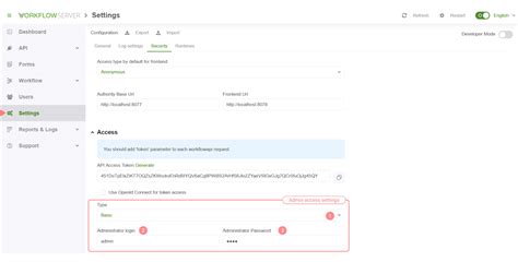 Security Settings Documentation Workflowserver