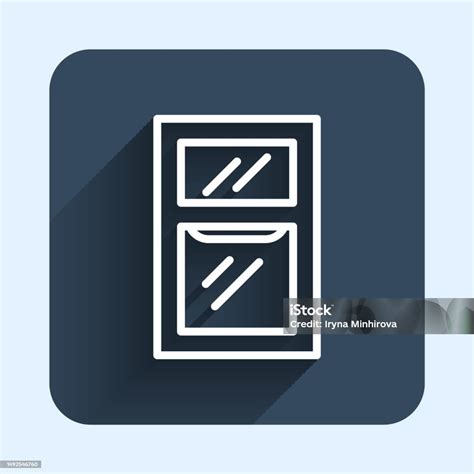 흰색 선 긴 그림자 배경으로 분리된 방 아이콘의 창입니다 파란색 사각형 버튼입니다 벡터 0명에 대한 스톡 벡터 아트 및 기타 이미지 0명 가정의 방 개념 Istock