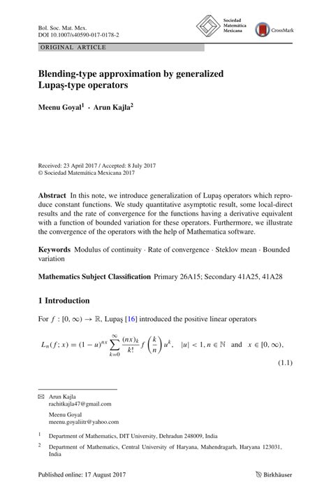 Pdf Blending Type Approximation By Generalized Lupaş Type Operators