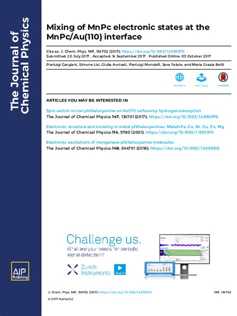 Pdf Mixing Of Mnpc Electronic States At The Mnpcau110 Interface