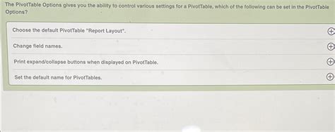 Solved The PivotTable Options Gives You The Ability To Chegg