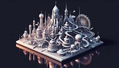A Model Of A Lego Chess Board With A Picture Of A City On It Premium Ai Generated Image