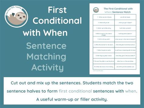 First Conditional With When Sentence Matching Activity Teaching Resources