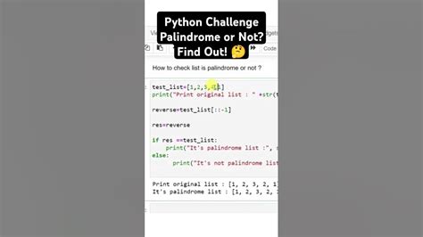 Python Programming Challengepalindrome Or Not 🤔 Shorts Ai Youtube