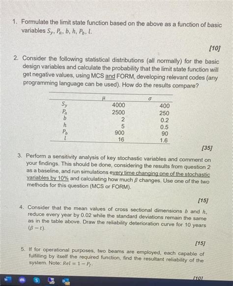 Solved 1 Formulate The Limit State Function Based On The
