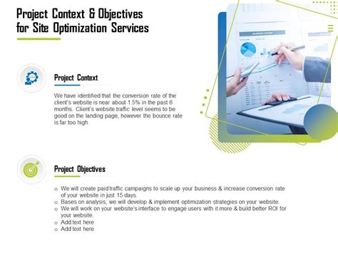 Project Context And Objectives For Site Optimization Services Ppt Example File Presentation