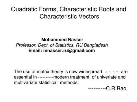 Ppt Quadratic Forms Characteristic Roots And Characteristic Vectors