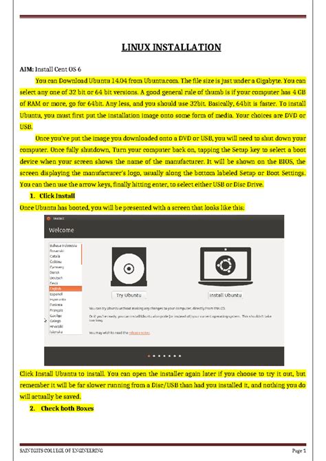 Linux Lab Fair Record Contents Linux Installation Aim Install Cent Os 6 You Can Download