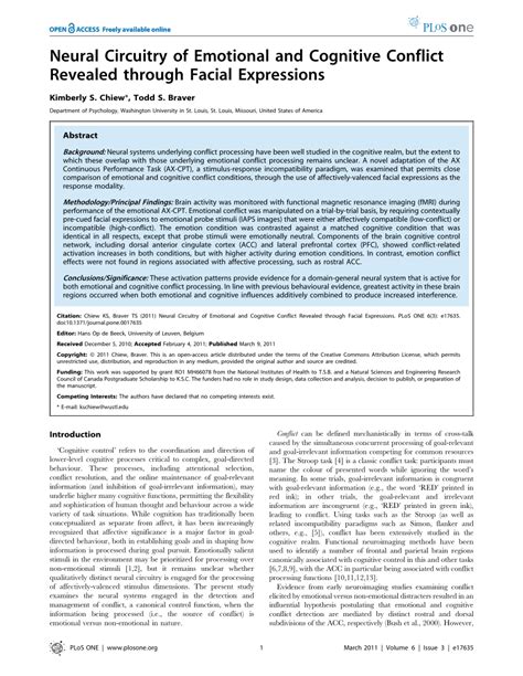 Pdf Neural Circuitry Of Emotional And Cognitive Conflict Revealed Through Facial Expressions