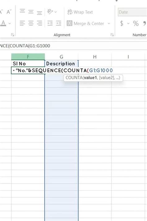 Auto Numbering Only When Data Is Typed On Next Cell Excel Formula