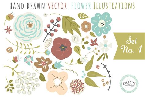 手绘花卉素材插画 Hand Drawn Vector Flower Graphics 云瑞设计