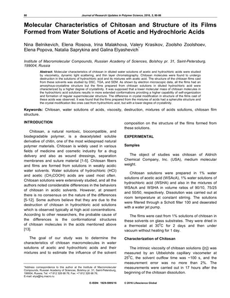 Pdf Molecular Characteristics Of Chitosan And Structure Of Its Films