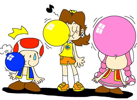 Toad Toadette And Daisy Blowing Bubble Gum 2 By Pokegirlrules On